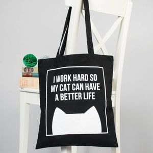 Bags | Cat Lover Work Hard Funny Quote Carry Tote Bag | Poshmark